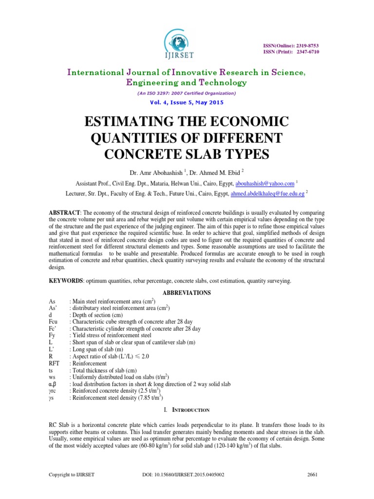 08 - Estimating The Economic Quantities of Different Concrete Slab Types | PDF | International ...