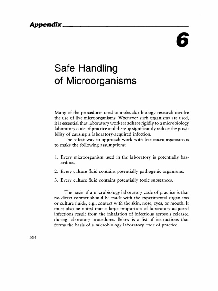 Appendix - Safe Handling of Microorganisms | PDF | Infection ...
