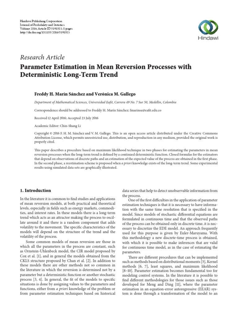 Parameter Estimation in Mean Reversion Processes W | PDF | Estimation ...