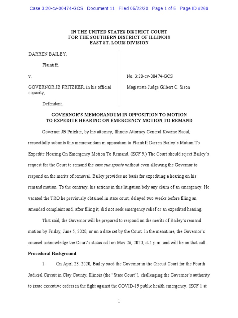 Governor's Memorandum in Opposition To Motion To Expedite Hearing On ...