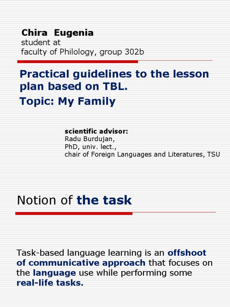 Practical Guidelines To The Lesson Plan Based On TBL. Topic: My Family ...