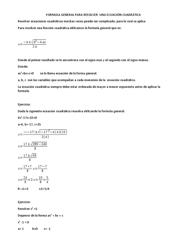 4 - 10mo - Formula General para Resolver Ecu Seg Grado | PDF | Ecuación cuadrática | Ecuaciones