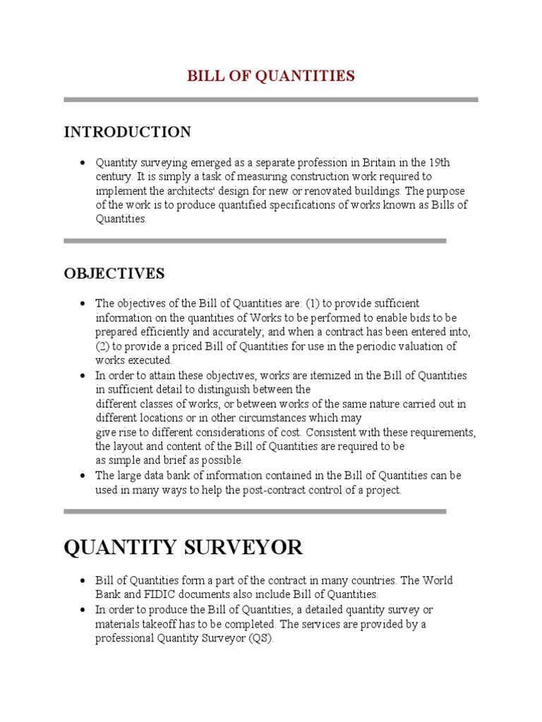 Bill of Quantities