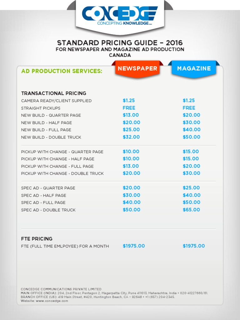 Standard Pricing Guide - 2016: Ad Production Services | PDF