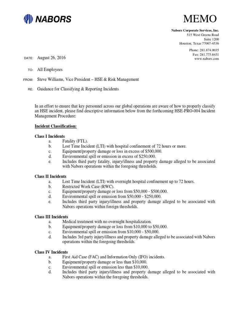 Incident Classification: Class I Incidents: Date | PDF | Traffic ...