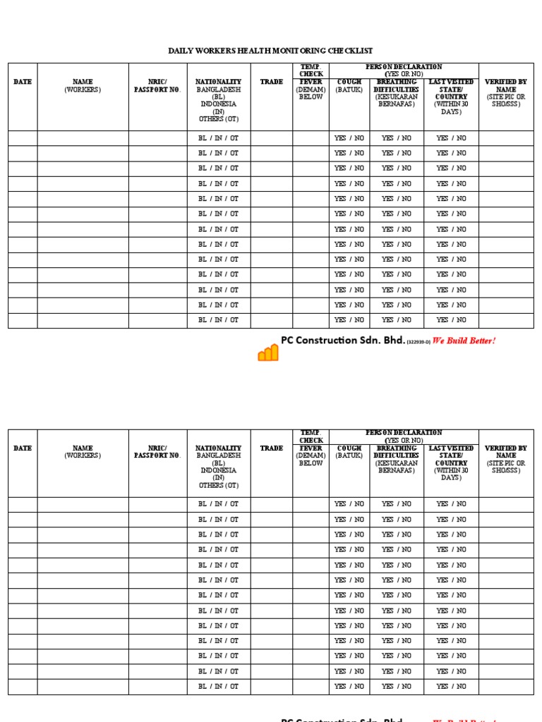 Sample Temperature Checklist | PDF