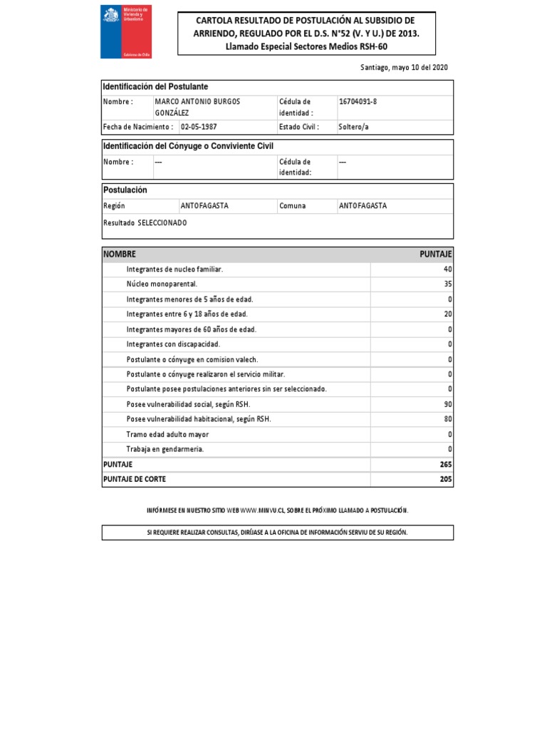 Cartola Resultado Postulacion Individual | PDF | Violencia