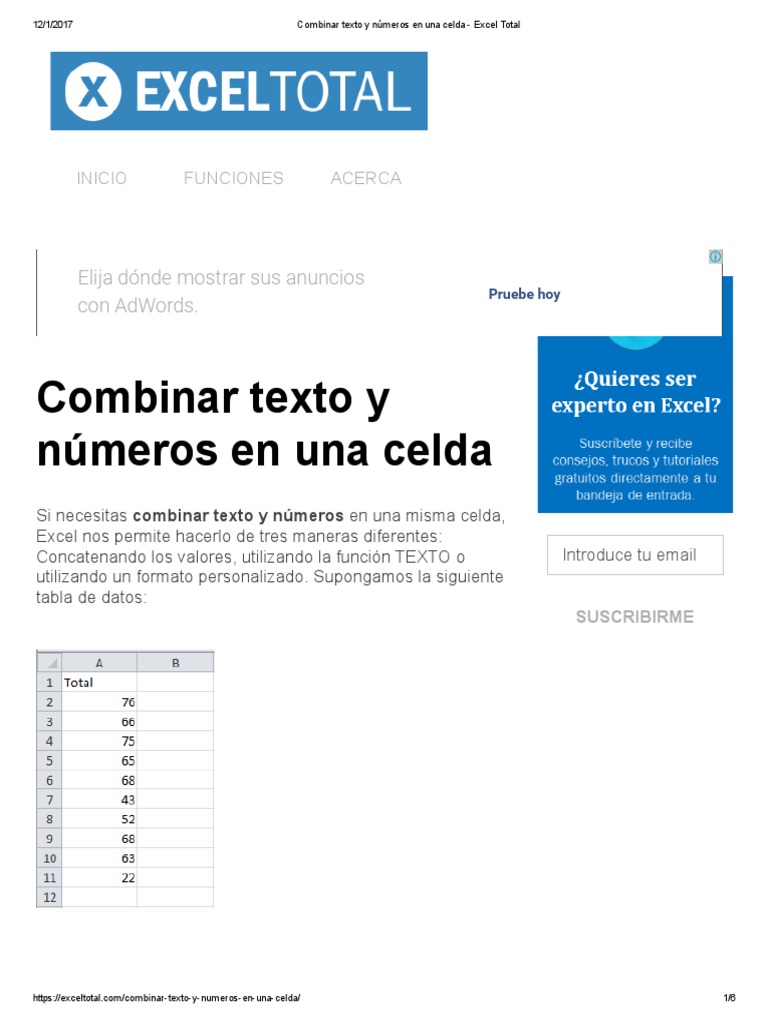 Combinar Texto y Números en Una Celda | PDF | Microsoft Excel | Informática