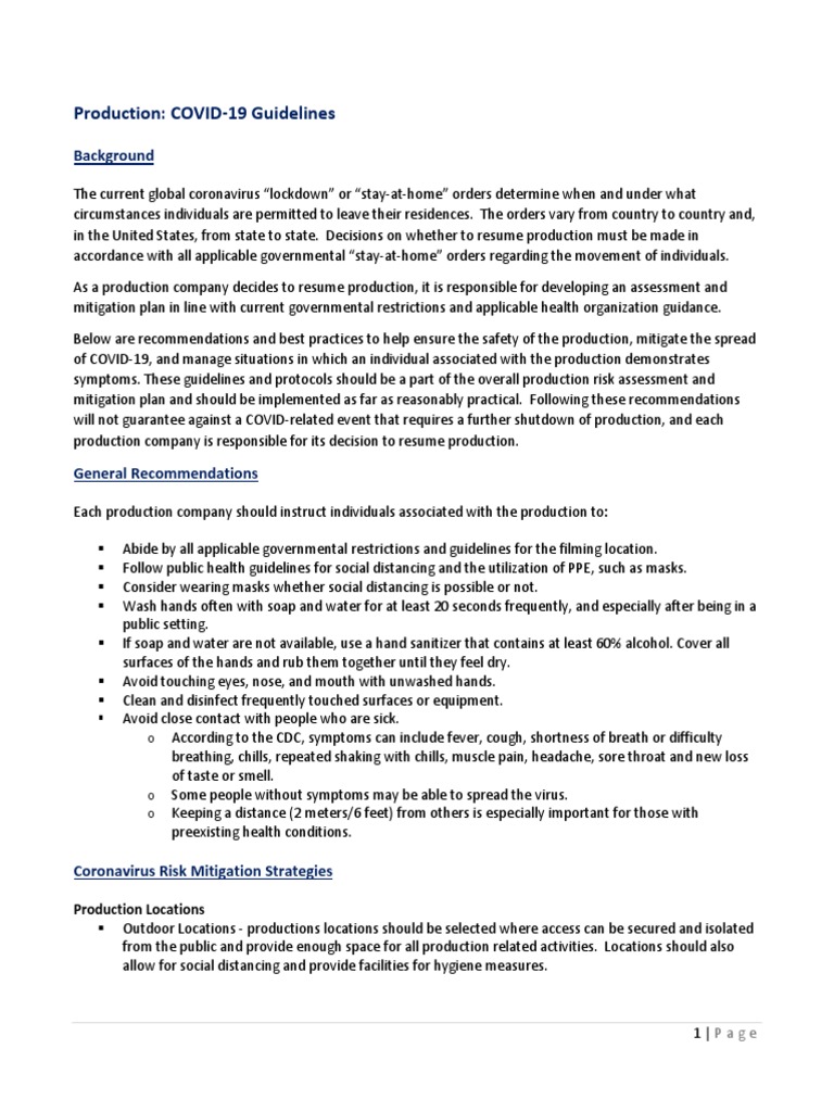 COVID-19 Production Guidelines Final | Download Free PDF | Hand Washing ...