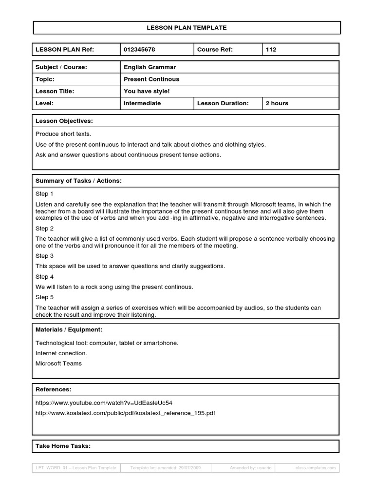LPT - WORD - 01 - Lesson Plan Template Template Last Amended: 29/07 ...