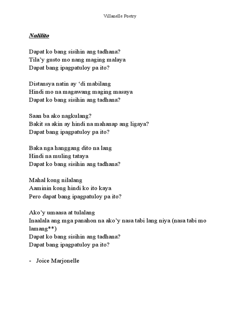 Filipino - Villanelle | PDF