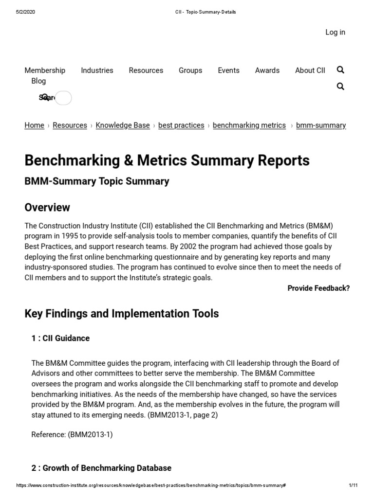 CII-Benchmarking and Metrics PDF | PDF | Benchmarking | Performance Indicator