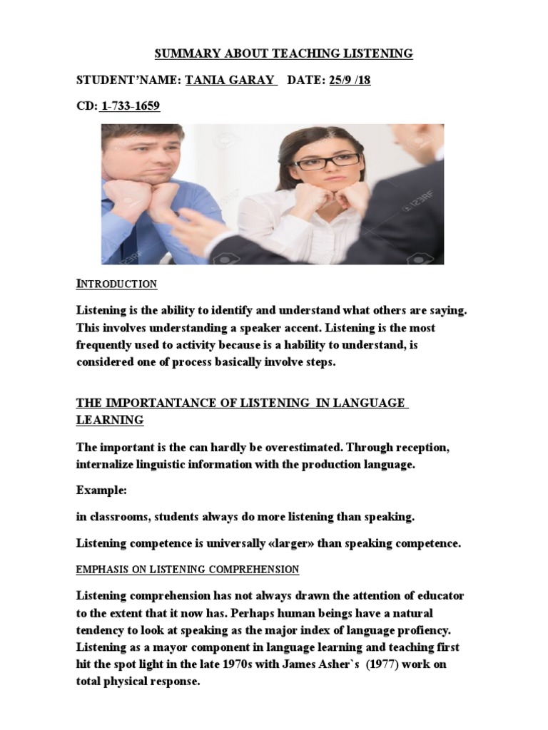 Summary About Teaching Listening | PDF | Speech | Learning