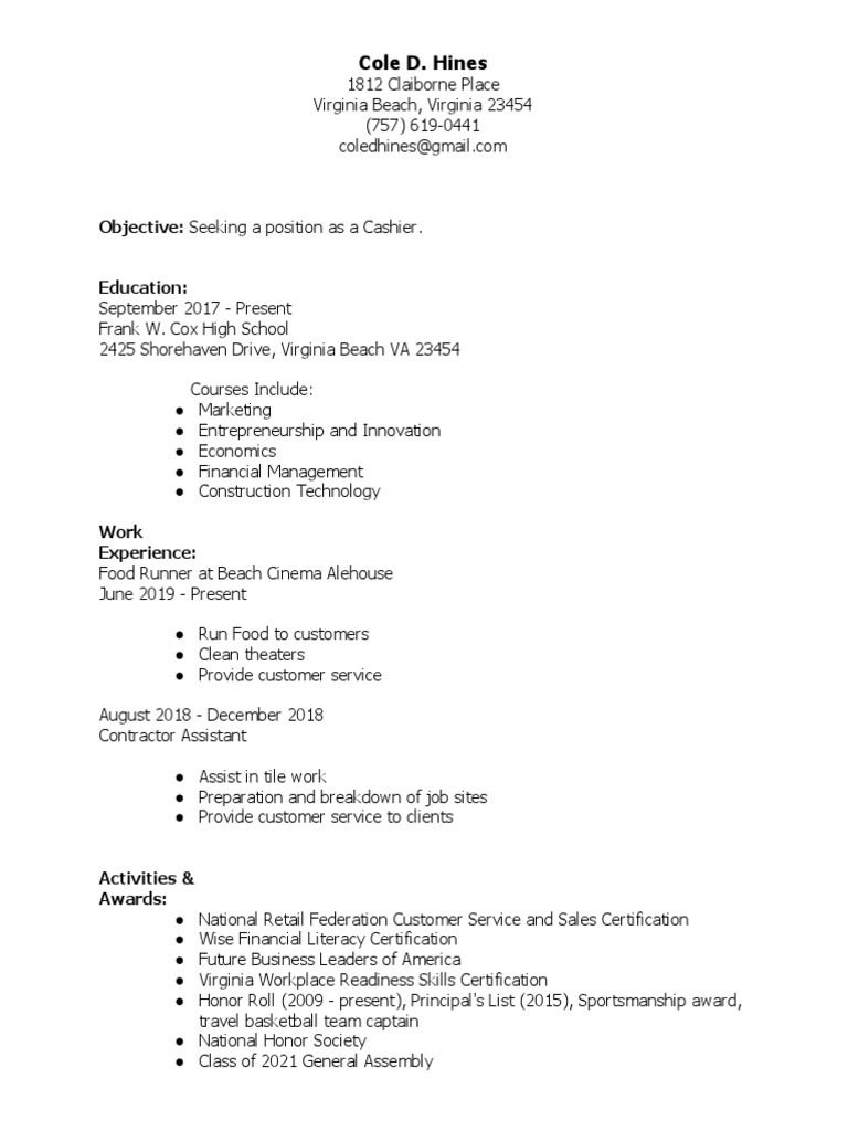 Cole Hines Resume | PDF