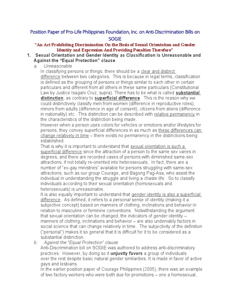 Pro-Life Philippines on SOGIE Bill Concerns | PDF | Homosexuality ...
