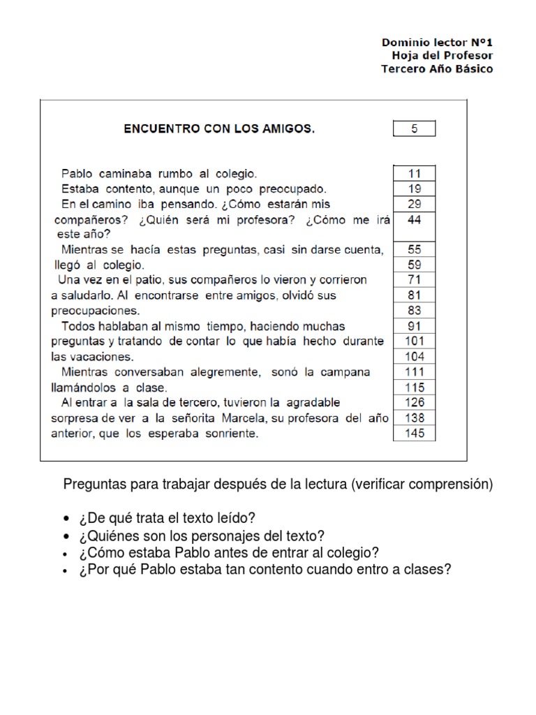 Velocidad Lectora Tercero Basico. | PDF