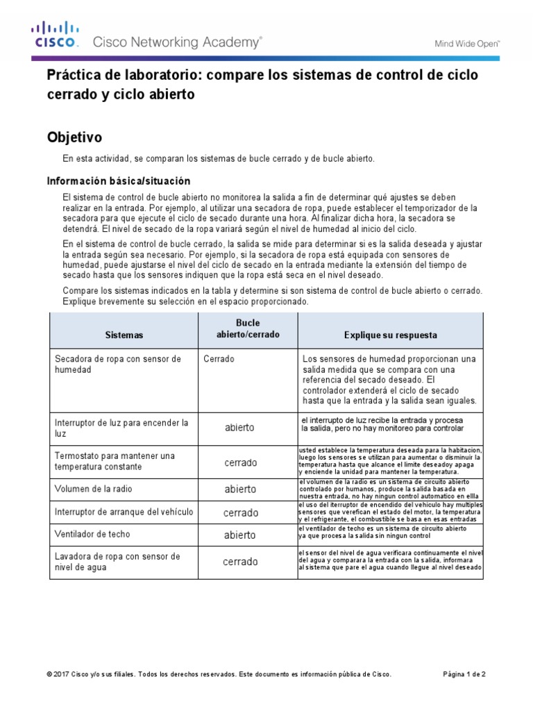 1.1.3.10 Lab - Compare Closed-Loop and Open-Loop Control Systems - Miguel Pachacama | PDF ...