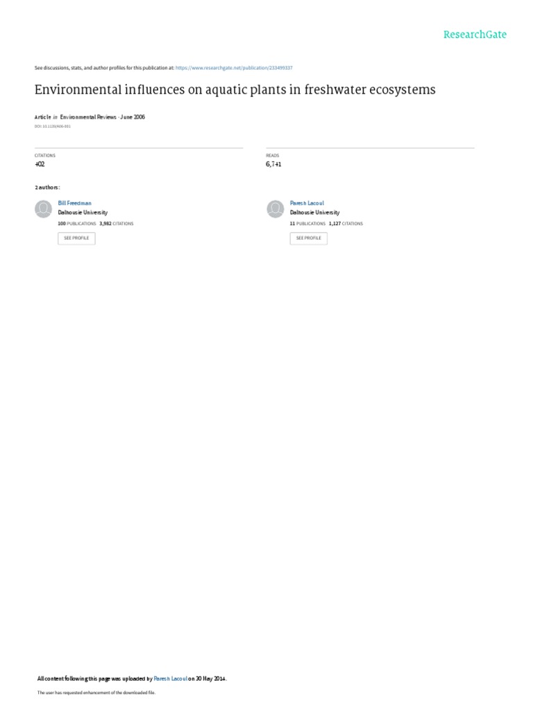 Environmental in Uences On Aquatic Plants in Freshwater Ecosystems ...