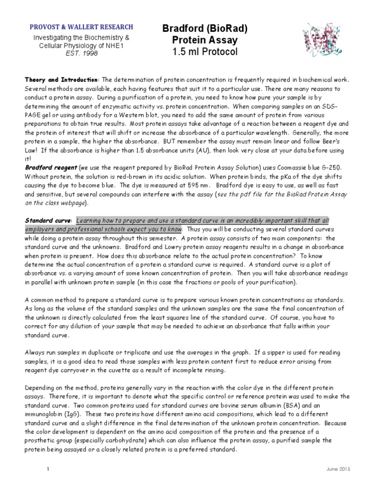 Bradford Protein Assay Protocol | PDF | Assay | Proteins