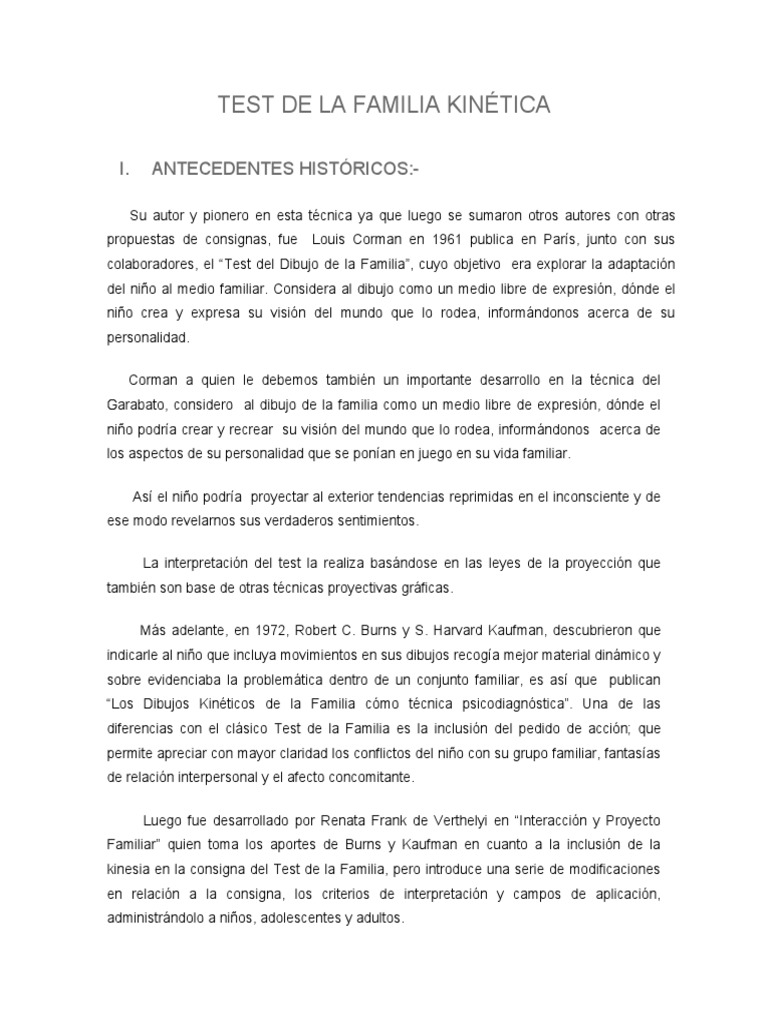 Test de la Familia Kinética: Guía Completa | PDF | Temor | El niño