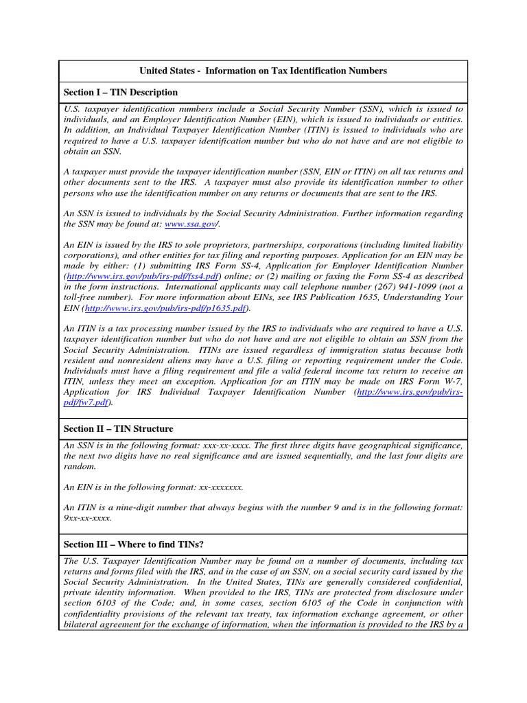 United States TIN PDF | PDF | Social Security Number | Internal Revenue ...