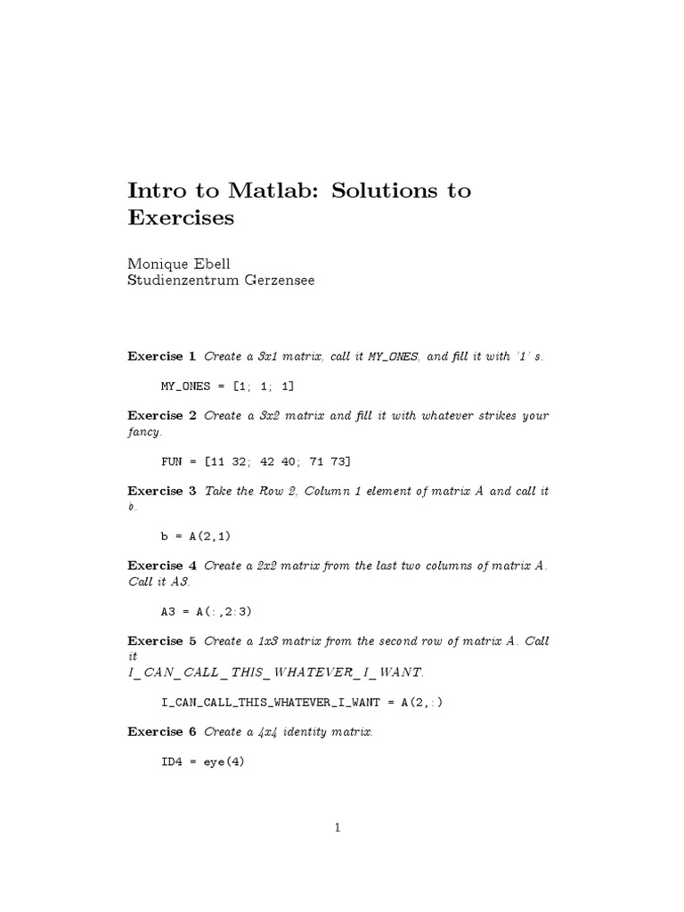 Matlab Exercises: Introduction to Functions for Calculating Statistics ...