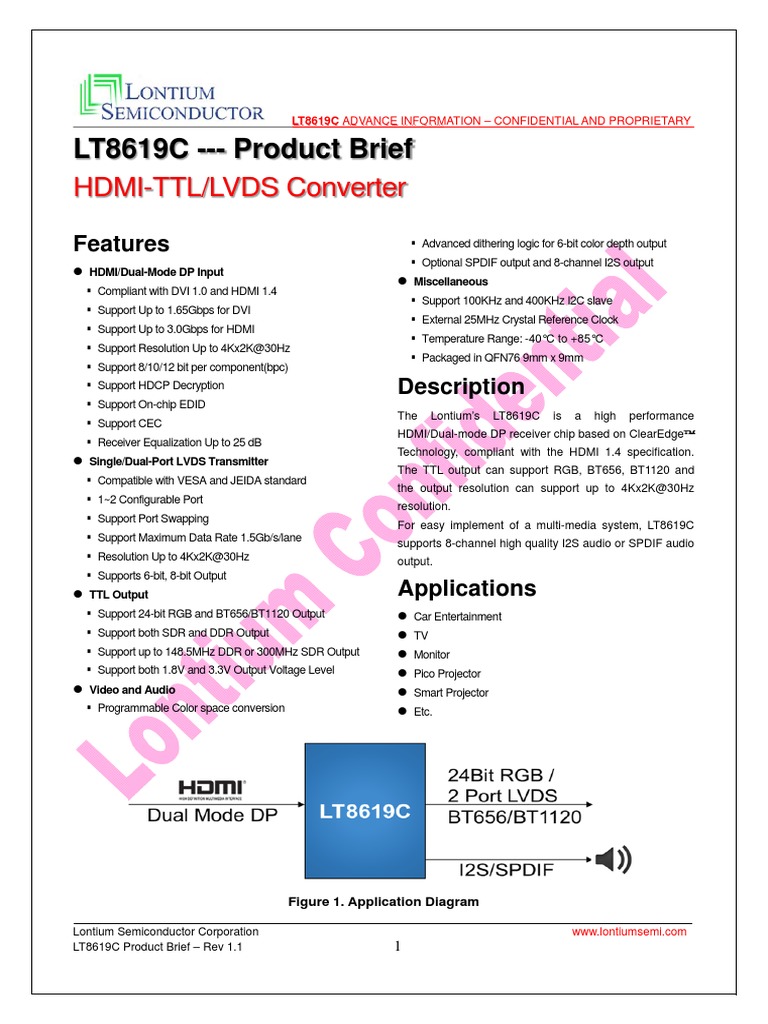 LT8619C - Product Brief: HDMI-TTL/LVDS Converter | PDF | Hdmi | Media ...