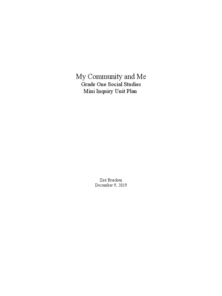 Unit Plan Social Studies | PDF | Community | Identity (Social Science)