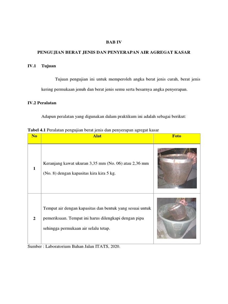 Bab Iv Pengujian Berat Jenis Dan Penyerapan Air Agregat Kasar | PDF ...