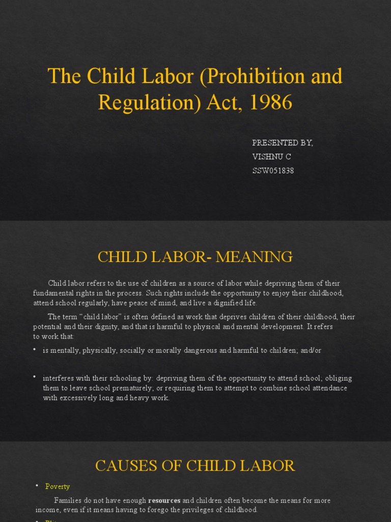 The Child Labor (Prohibition and Regulation) Act, 1986 | PDF | Children ...