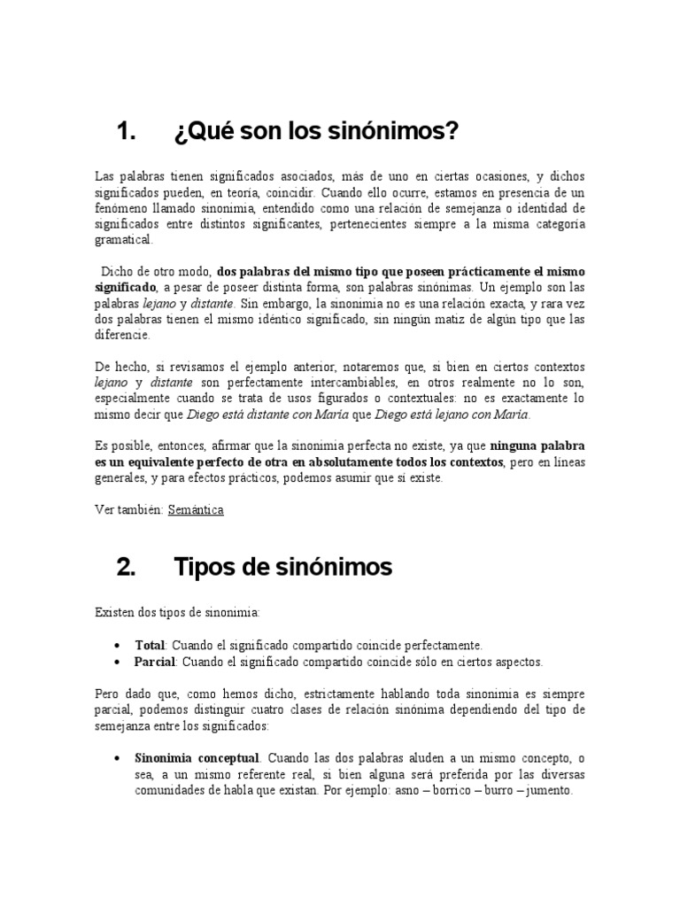 Concepto y tipos de sinónimos | PDF | Palabra | Lingüística