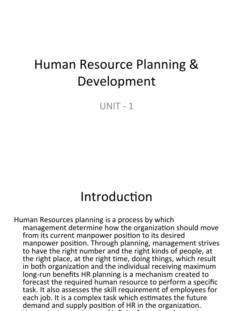 Human Resource Planning & Development: Unit - 1 | PDF | Human Resources ...