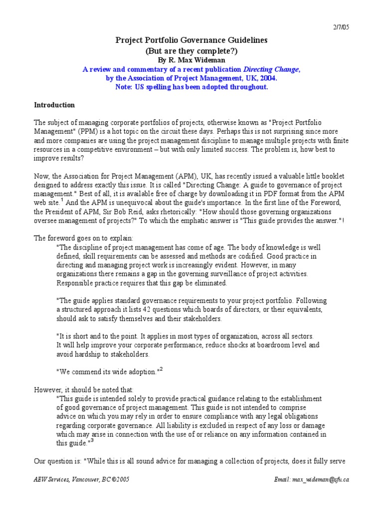 Project Portfolio Governance Guidelines | PDF | Project Management ...