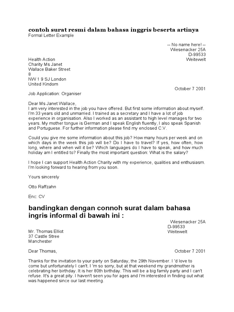 Contoh Surat Resmi Dalam Bahasa Inggris Beserta Artinya | PDF | Written ...