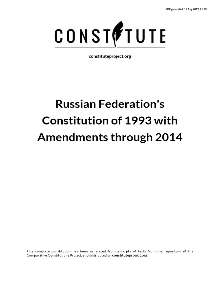 Russian Federation's Constitution of 1993 With Amendments Through 2014 ...