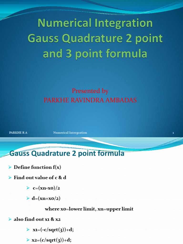Gauss Quadrature 2 Point and 3 Point Formula PDF | PDF | Integral | Computational Science