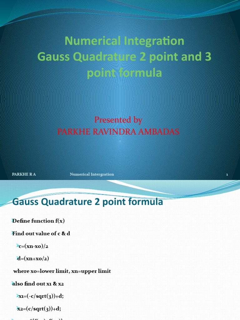 Gauss Quadrature 2 Point and 3 Point Formula | PDF | Integral | Mathematics Of Computing