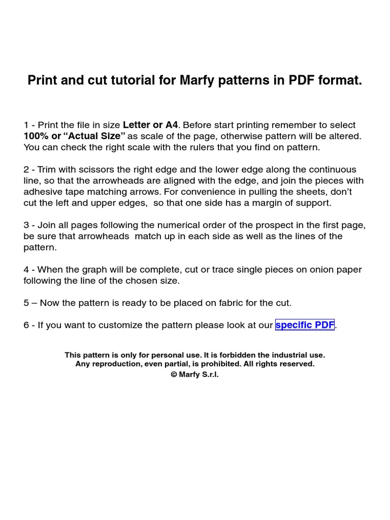 Print and Cut Tutorial For Marfy Patterns in PDF Format | PDF