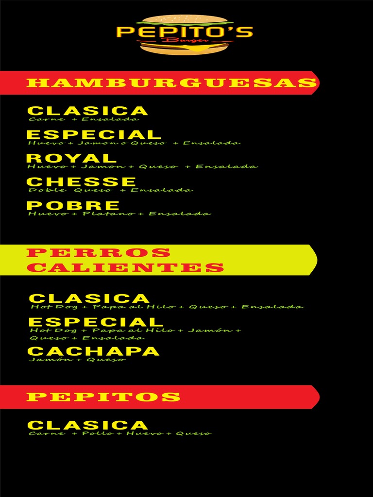 Menú de Hamburguesas y Perros Calientes de Pepito's | PDF