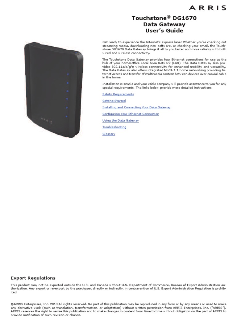 Touchstone DG1670 Data Gateway User's Guide | PDF | Wireless Lan ...