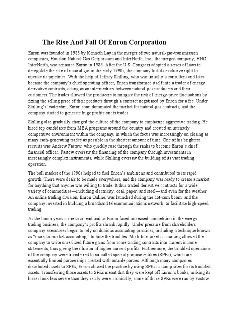 The Rise and Fall of Enron Corporation | PDF | Enron | Mark To Market ...