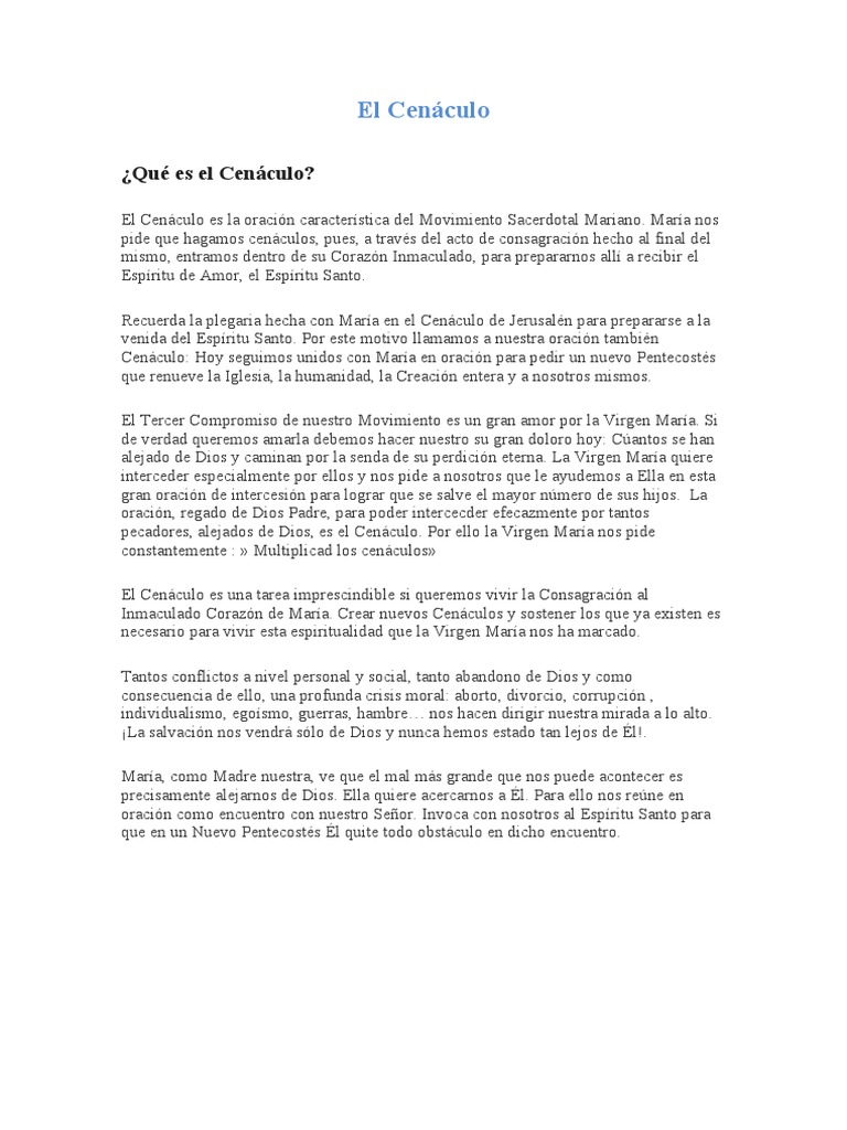 El Cenáculo | PDF | María, madre de Jesús | Rosario