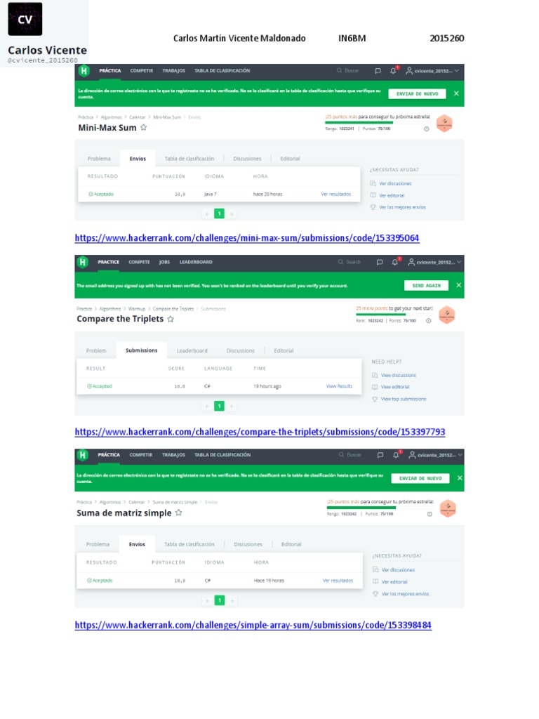 HackerRank Challenge Submissions | PDF | Computers