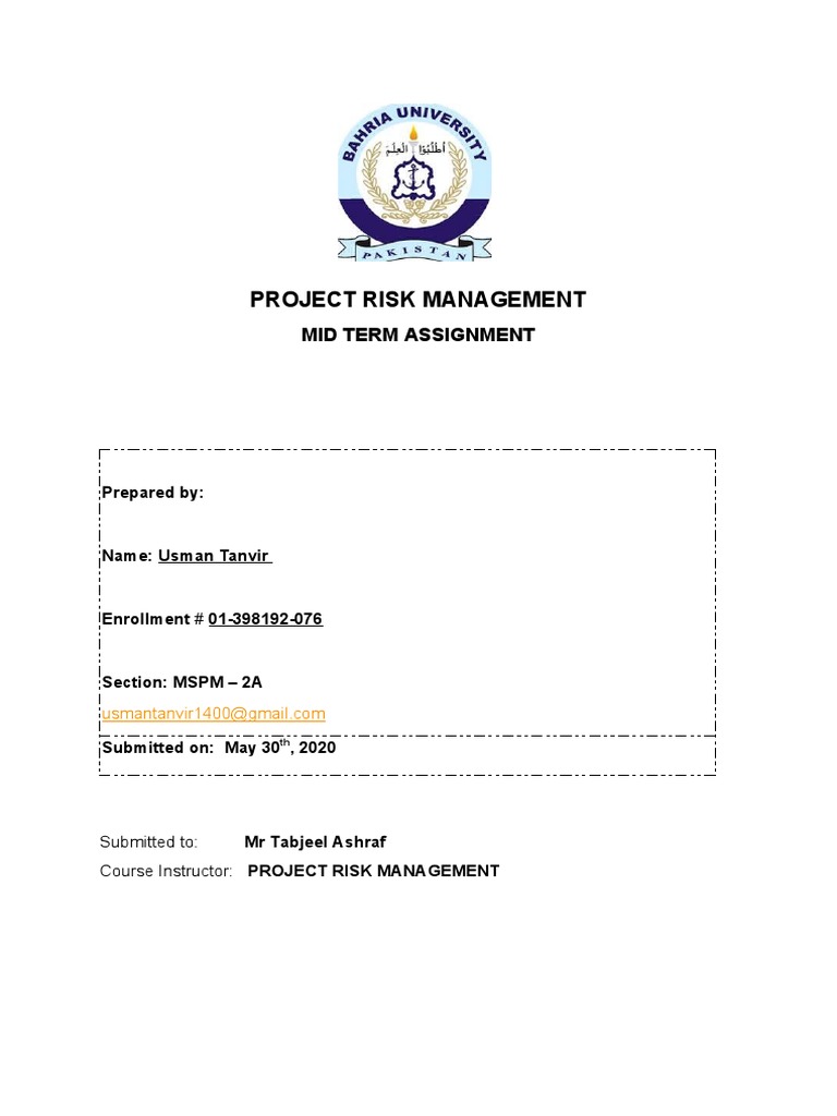 Project Risk Management: Mid Term Assignment | PDF | Computers