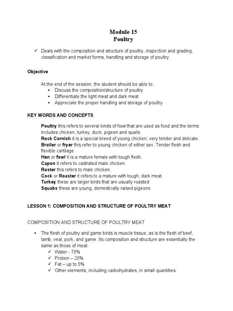 Module 15 Poultry | PDF | Poultry | Meat