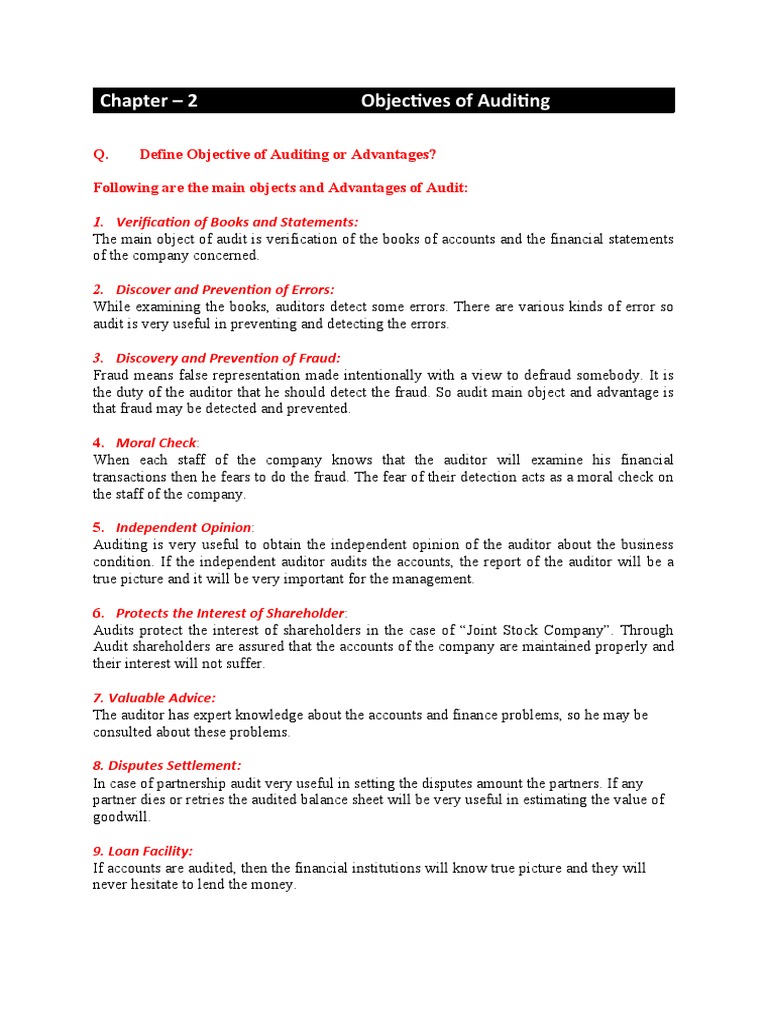 Chapter - 2 Objectives of Auditing | PDF | Finance & Money Management