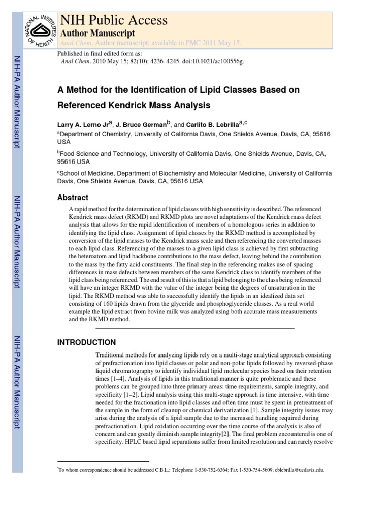 Identification of Lipids | Download Free PDF | Mass Spectrometry ...