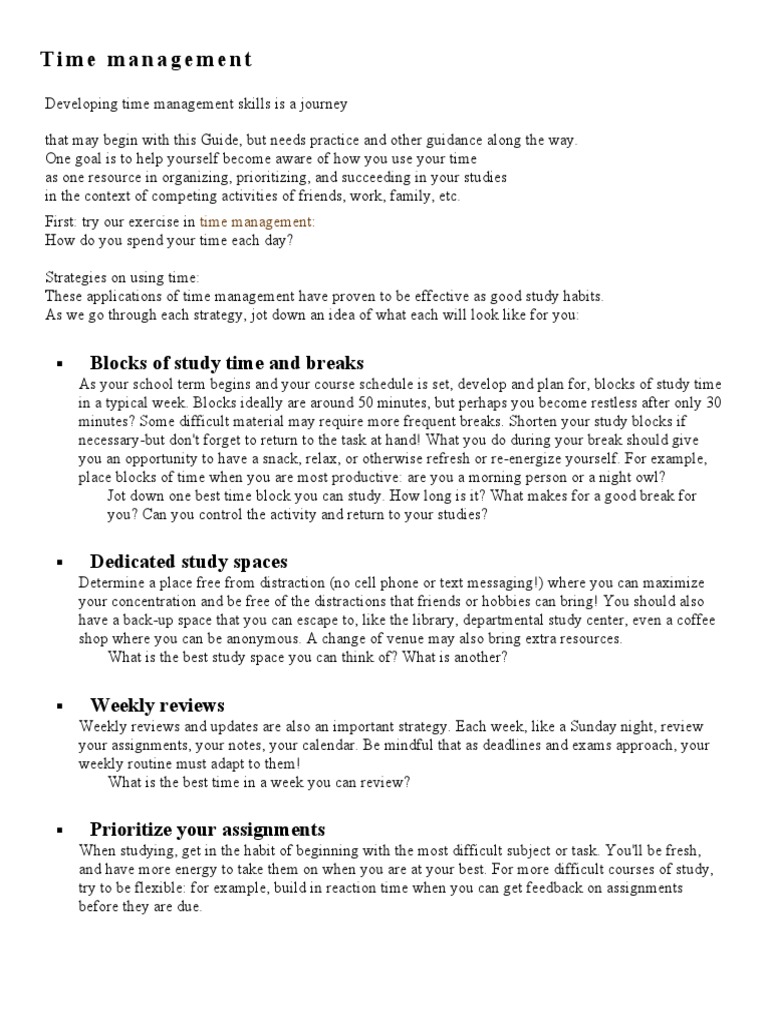 Time Management: Blocks of Study Time and Breaks | PDF | Linguistics ...
