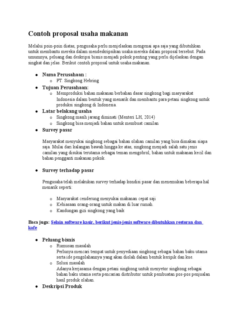 Contoh Proposal Usaha Makanan | PDF