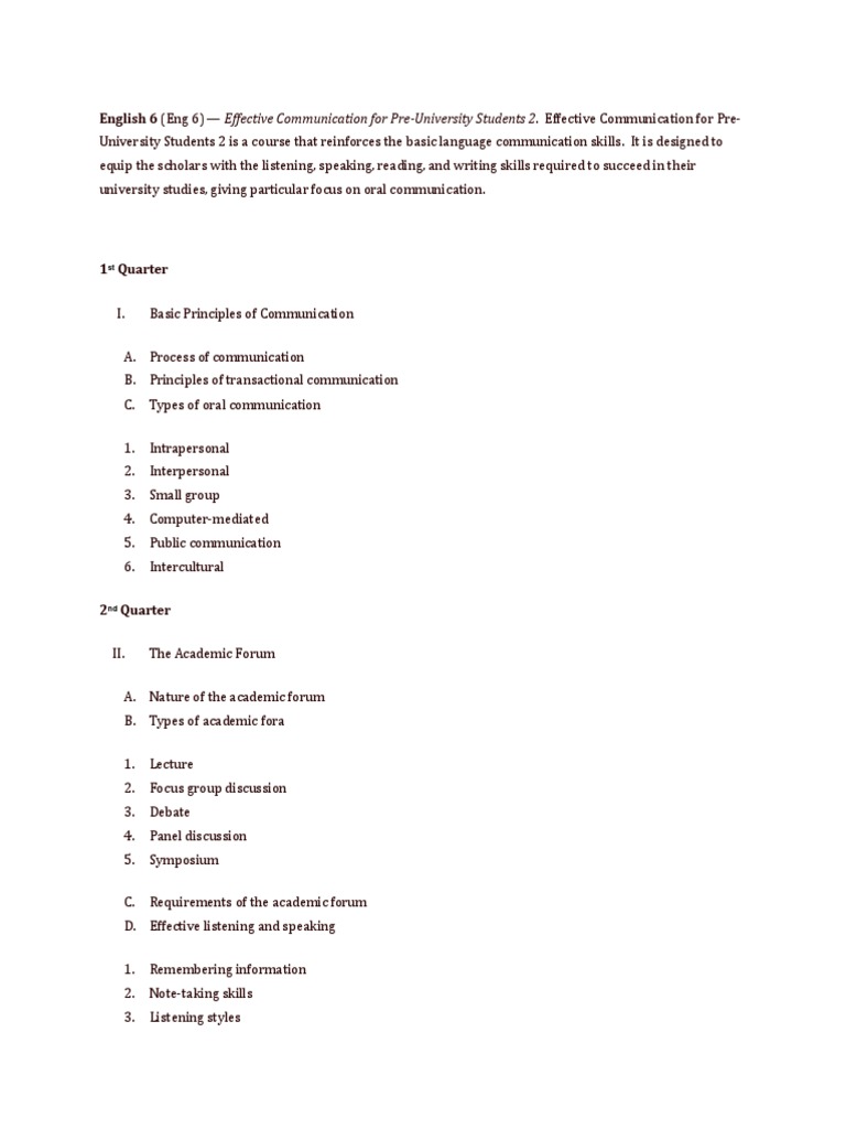 English 6 (Eng 6) - Effective Communication For Pre-University Students ...